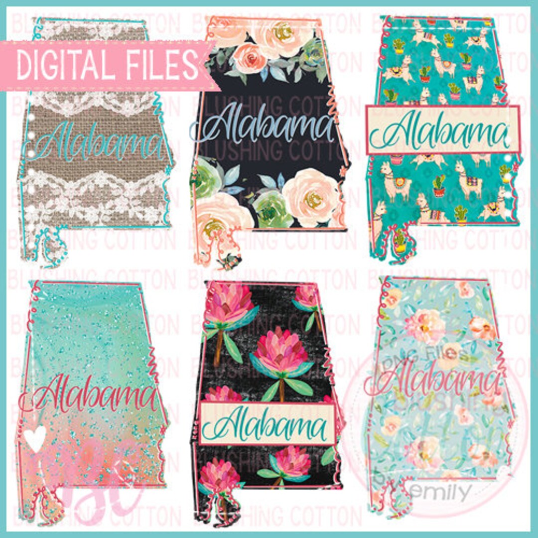 Floral State Bundle Alabama PNG Artwork Digital File for Printing and ...