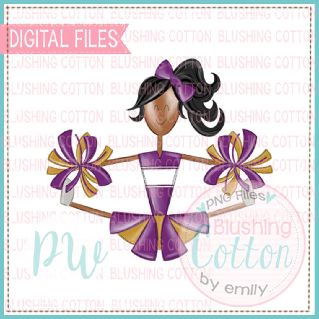 Cheerleader African American Purple and Gold Handpainted Design PNG ...