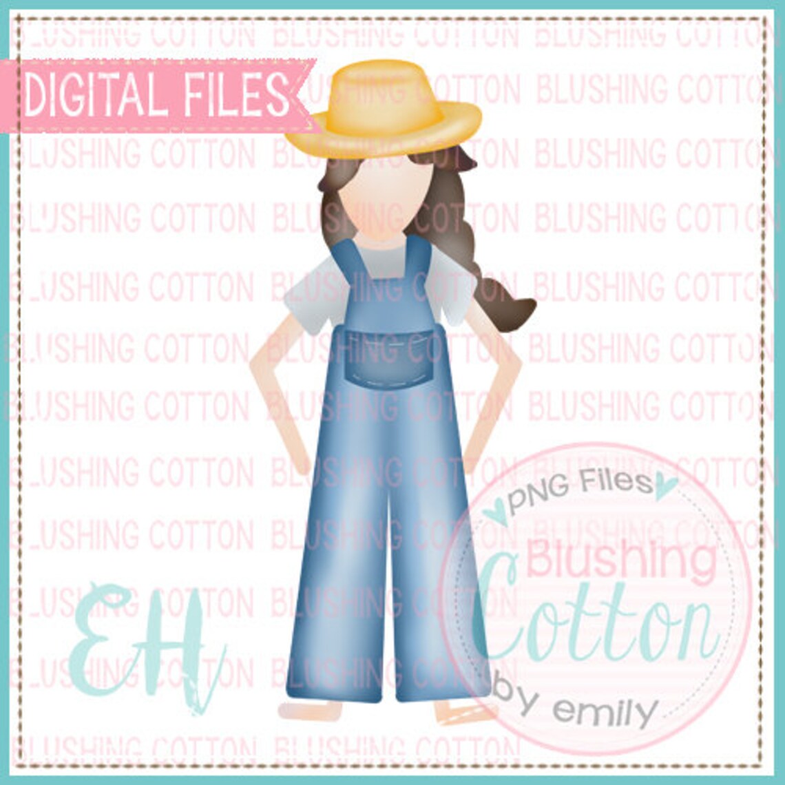 Farmer Girl Brown Hair Stick Figure Design BCEH - Etsy