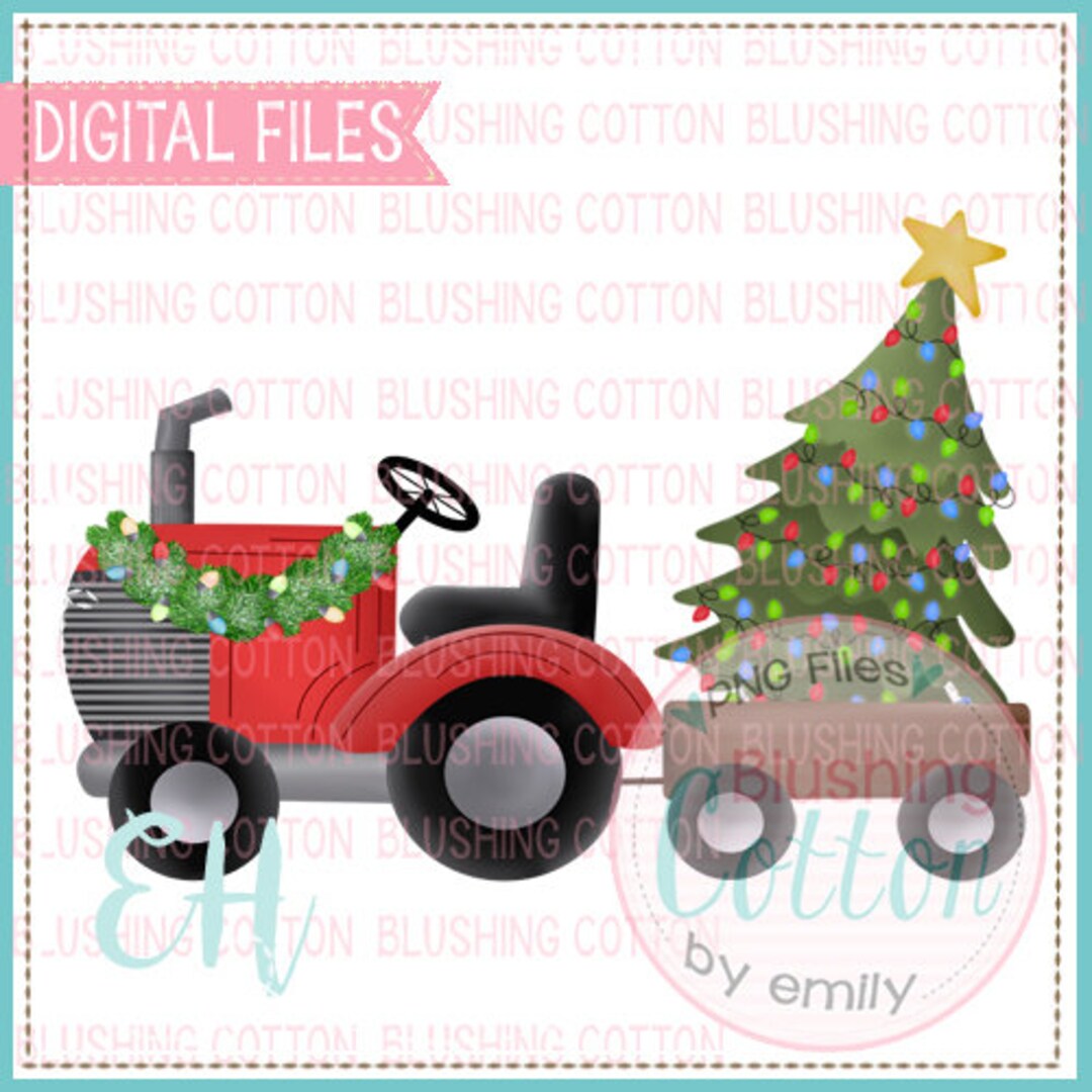 Red Christmas Tractor With Wagon Design PNG Artwork Digital File - for ...