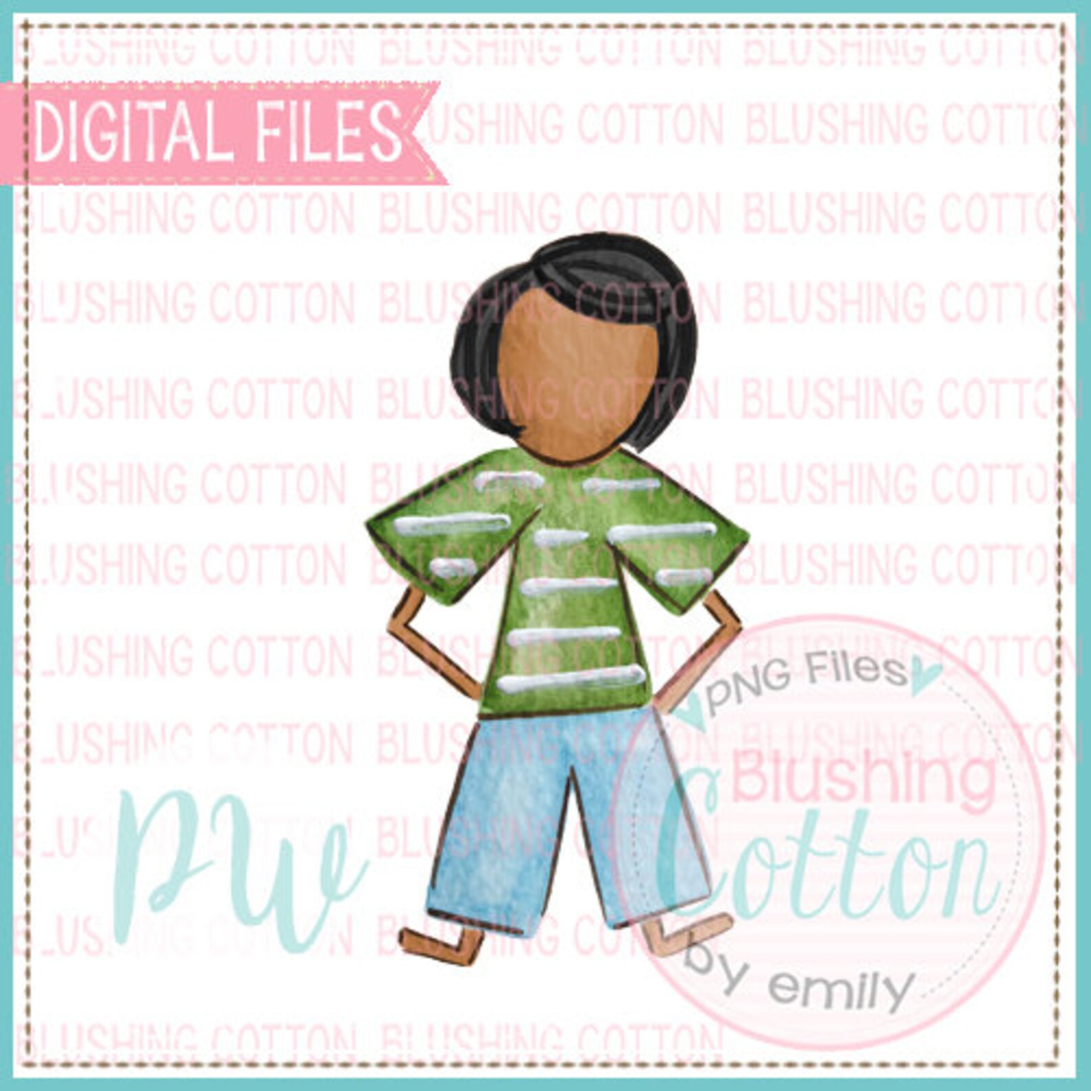 Stick Figure African Americn Boy Watercolor PNG Artwork Digital File ...