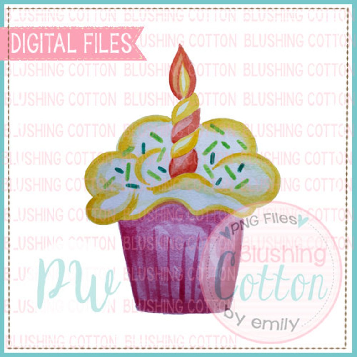 Cupcake With Candle Design Watercolor PNG Watercolor Artwork | Etsy