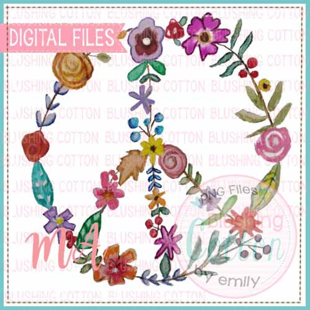 Peace Flower Sign Wreath PNG Watercolor Artwork Digital File for ...