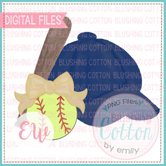 Softball Cap Navy Gold Bow Bat Softball Watercolor Design BCEW | Etsy