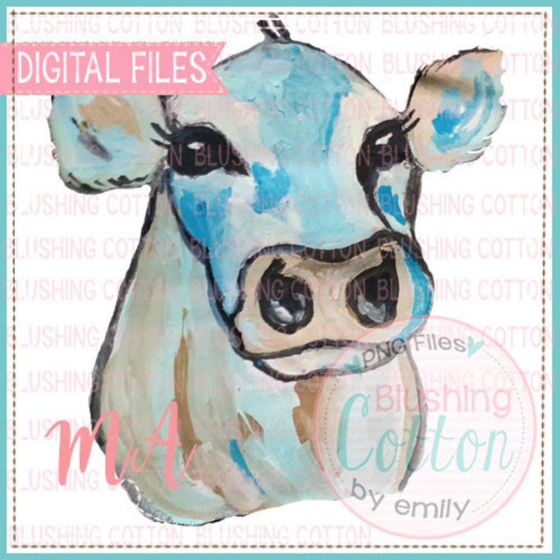 Blue Cow Handpainted Design PNG Artwork Digital File for | Etsy