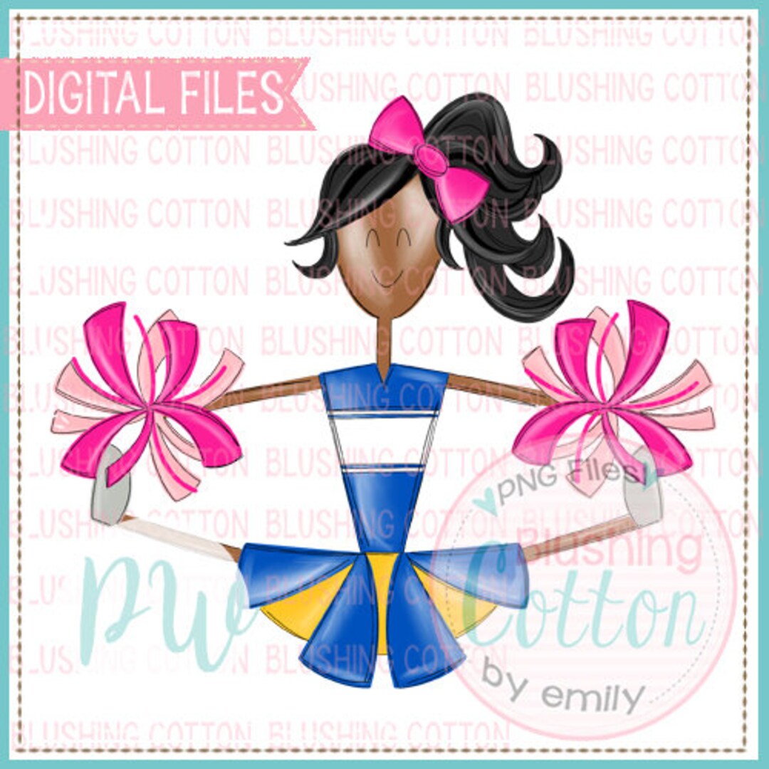 Cheerleader African American Royal and Yellow With Pink Pompoms Design ...