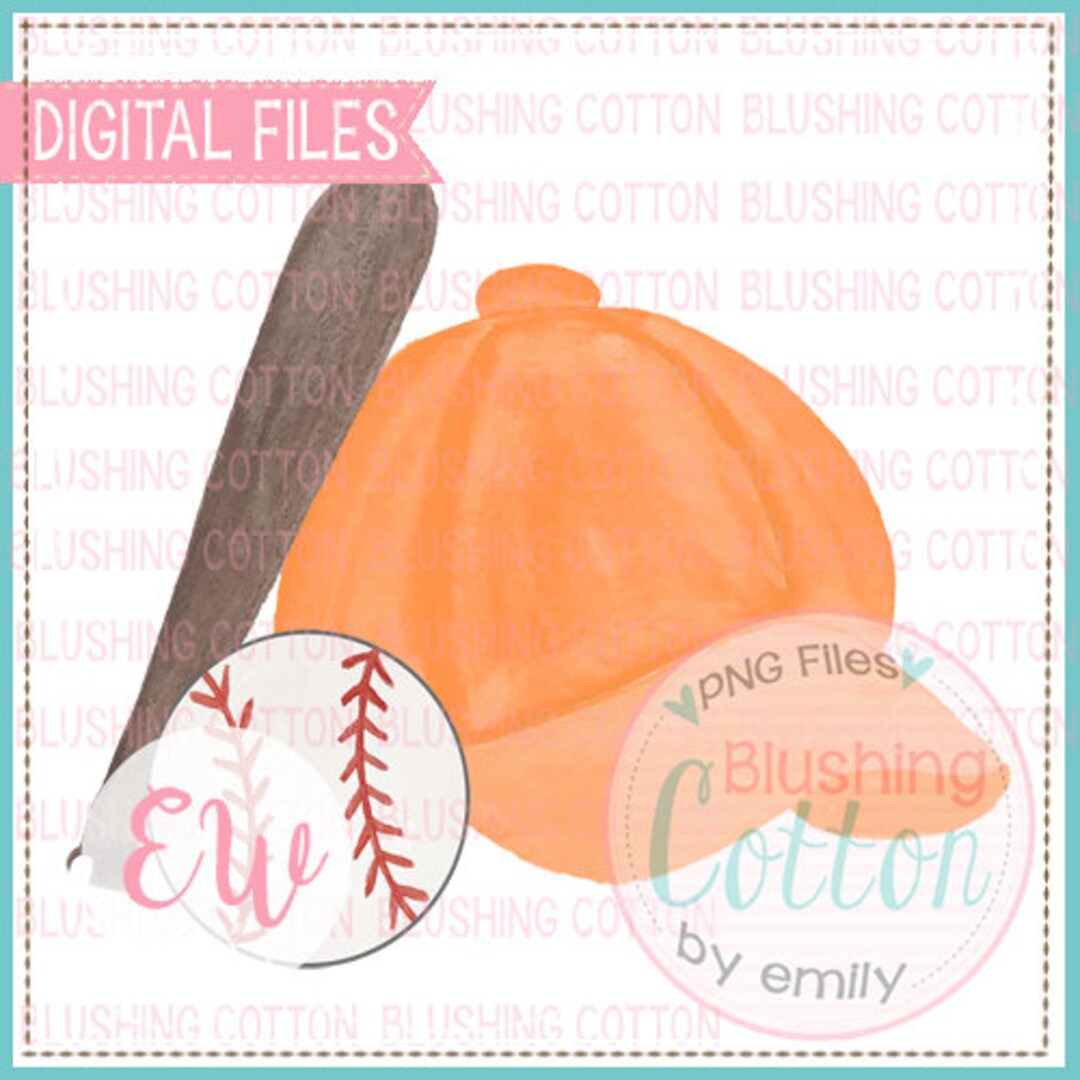 Baseball Cap Orange Bat Baseball Watercolor Design BCEW - Etsy