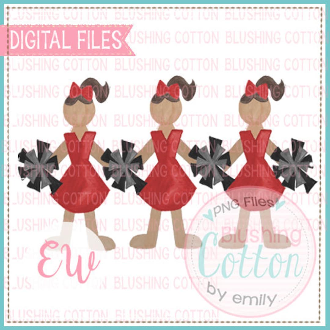Cheerleader Trio Red and Black Design Watercolor PNG Artwork Digital ...