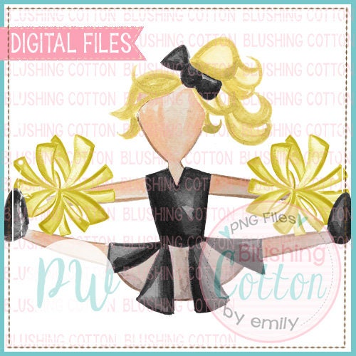 Cheerleader Blonde Hair Black and Yellow Watercolor PNG | Etsy