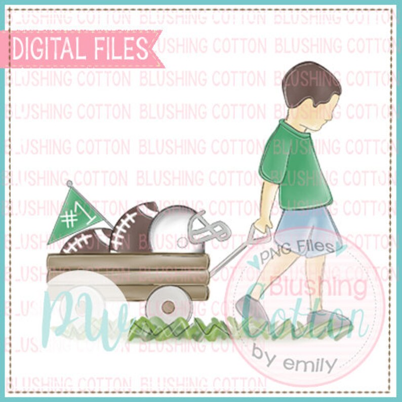 Boy Pulling Football Wagon Kelly Green and White With Brunette - Etsy