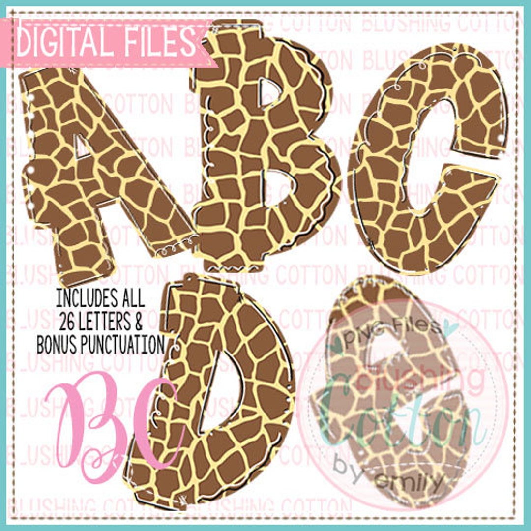 Safari Giraffe Alpha A Thru Z Plus Extra Marks PNG Artwork Digital File ...