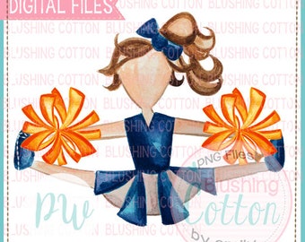 Cheerleader Orange and White Pom Poms Watercolor PNG Artwork | Etsy