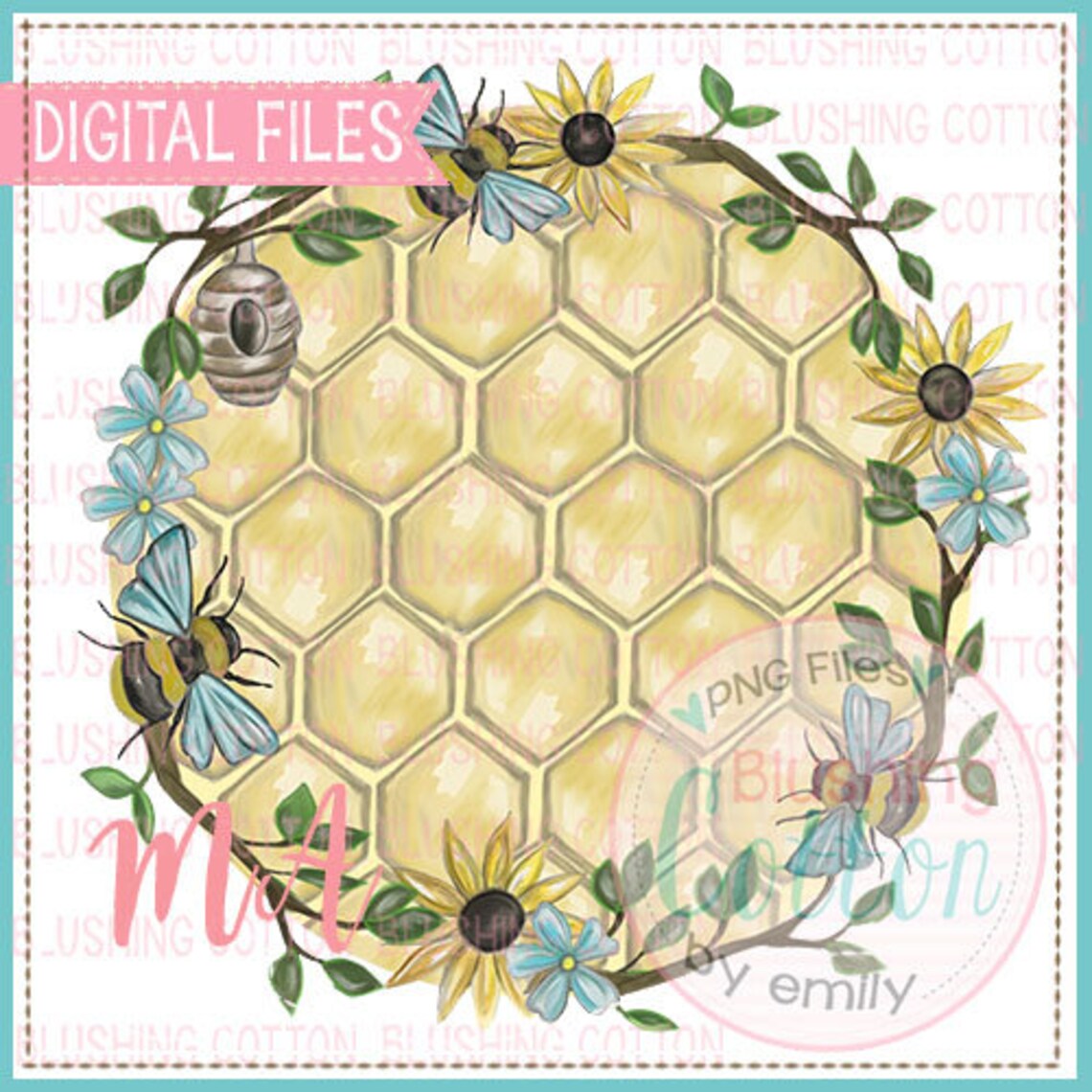 Bee Frame With Honeycomb Background Design PNG Artwork Digital | Etsy