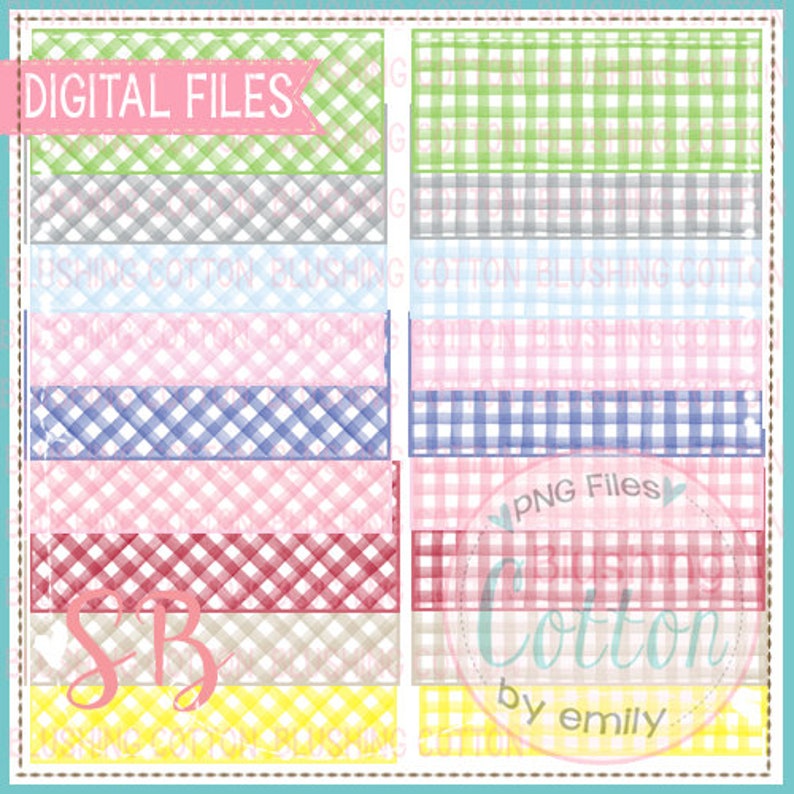 Gingham Name Plate Bundle Watercolor Design PNG Artwork Digital File ...