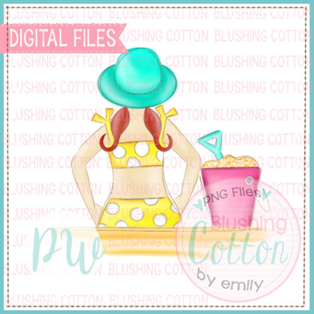 Girl in Yellow Polka Dot Bikini With Red Hair Watercolor Design PNG ...