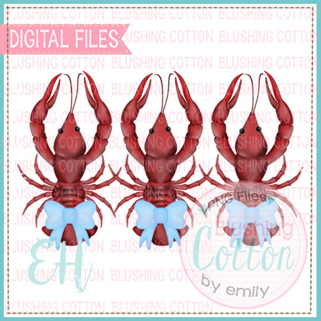 Crawling Crawfish Trio With Blue Bows Watercolor Design BCEH - Etsy