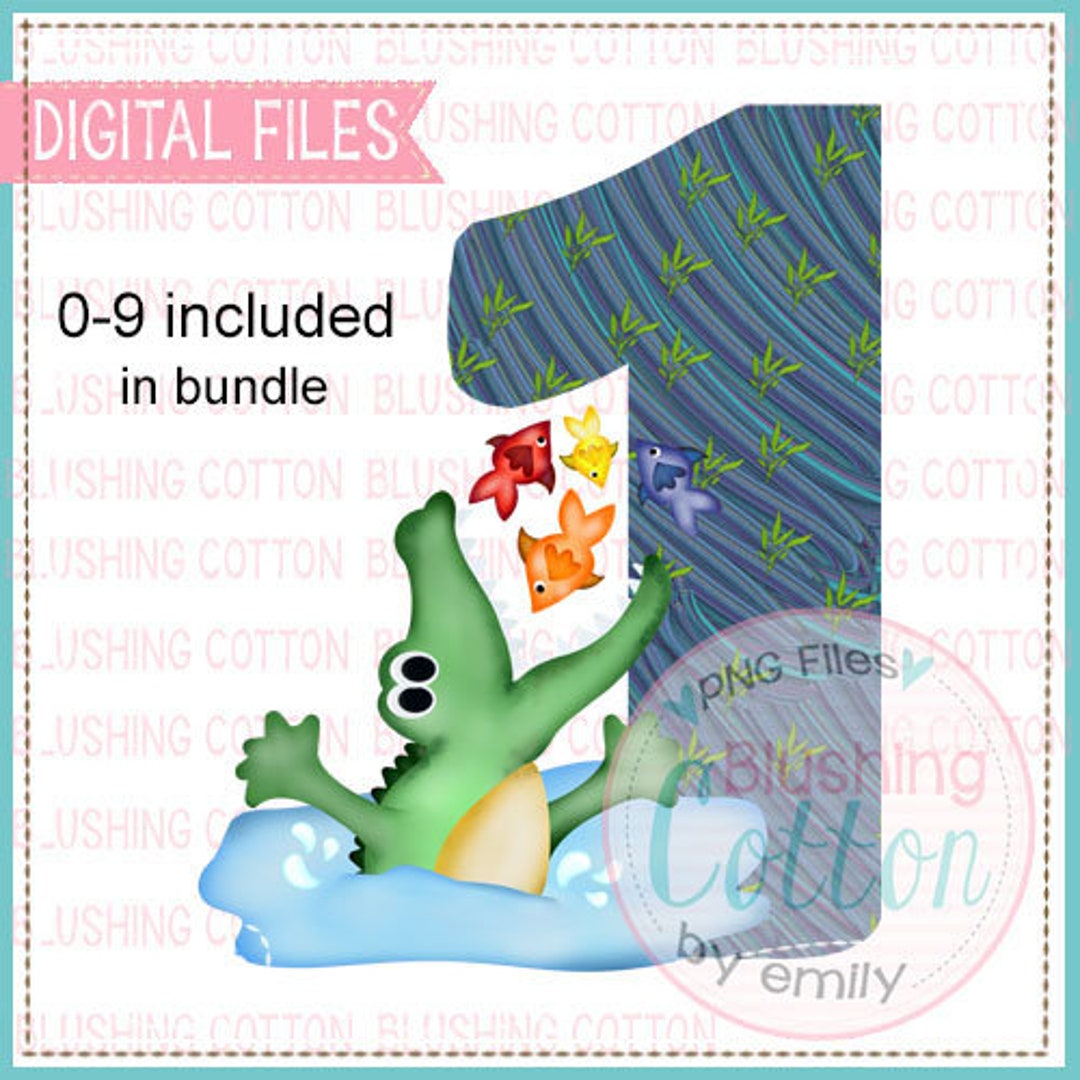 Ocean Water With Jumping Gator Number Bundle Design PNG Artwork Digital ...