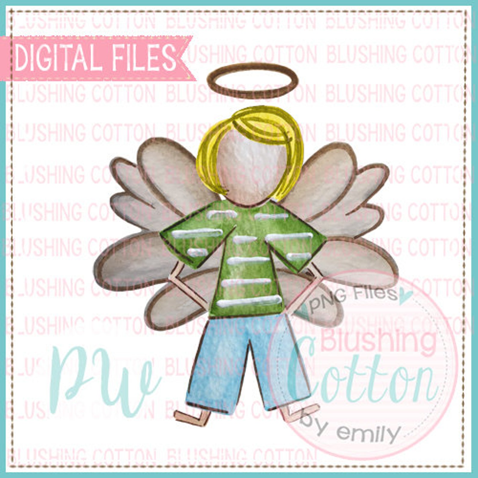 Stick Figure Toddler Boy With Angel Wings 1 With Blonde Hair Watercolor ...