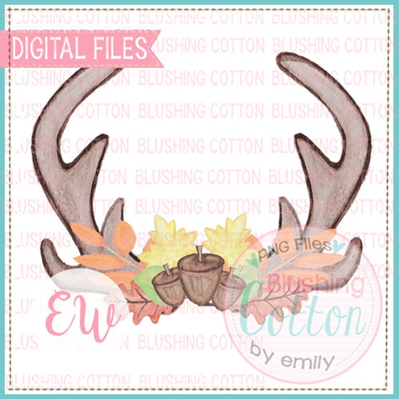 Antlers With Fall Leaves Watercolor PNG Artwork Digital File - Etsy