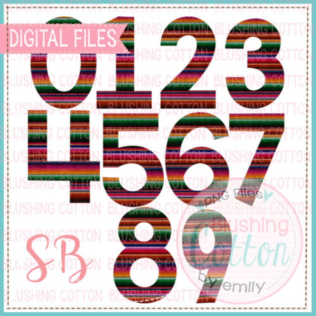 Serape Chunky Numbers Set -watercolor Design PNG Artwork Digital File ...