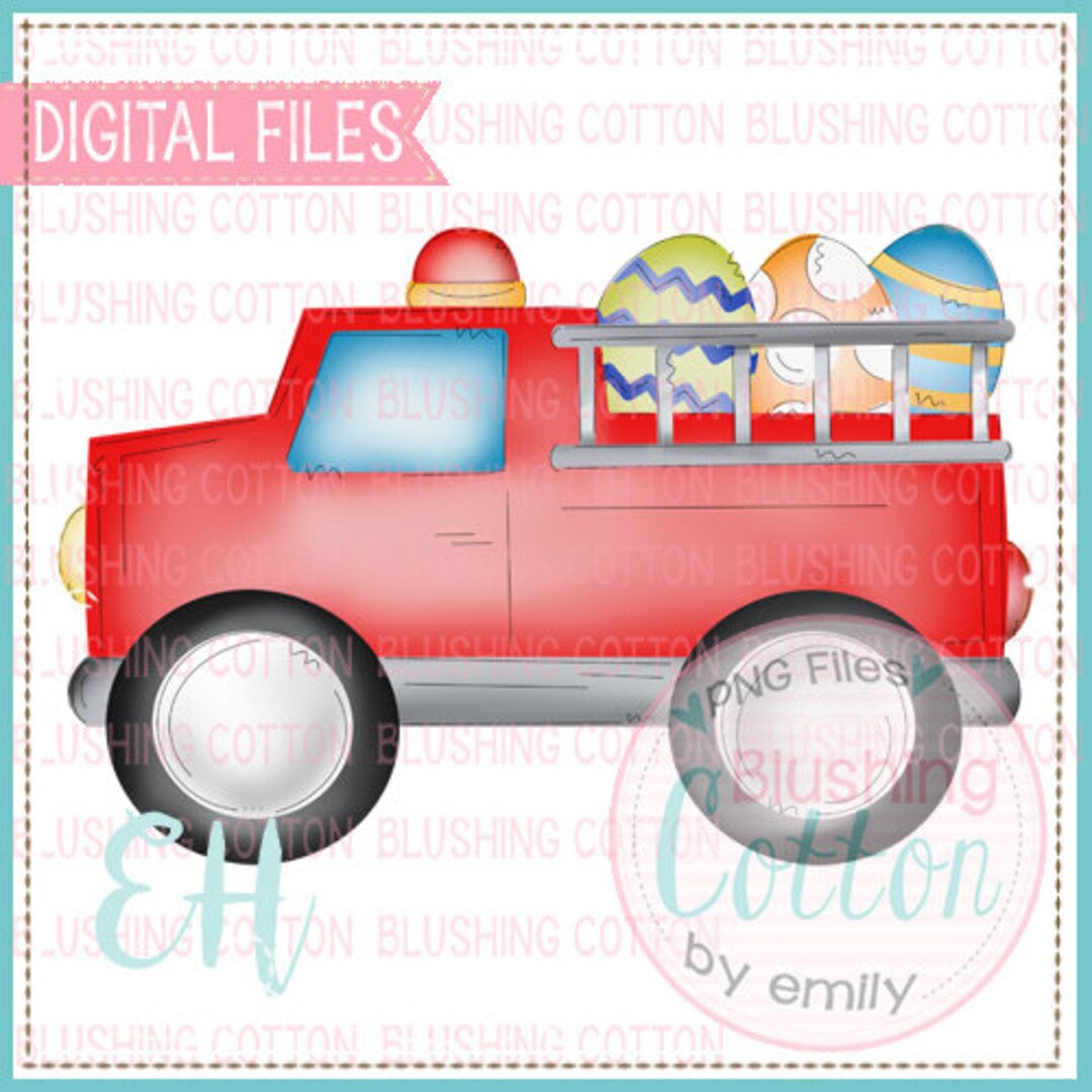 Easter Fire Truck Design Watercolor PNG Artwork Digital File - for ...