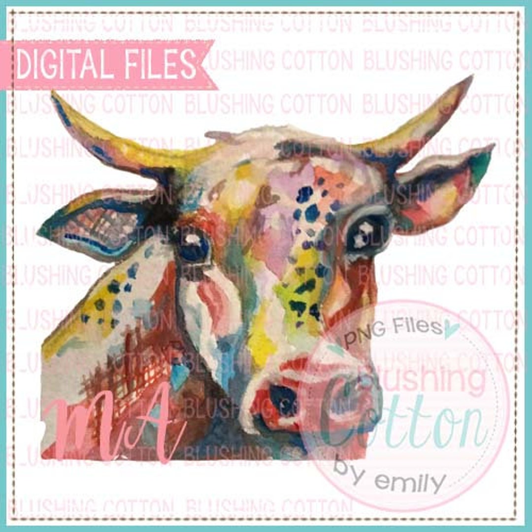 Cow Abstract With Horns Handpainted Design PNG Artwork Digital File for ...