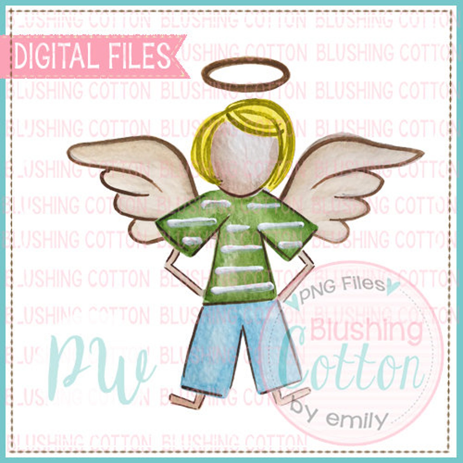 Stick Figure Toddler Boy With Angel Wings 2 With Blonde Hair Watercolor ...