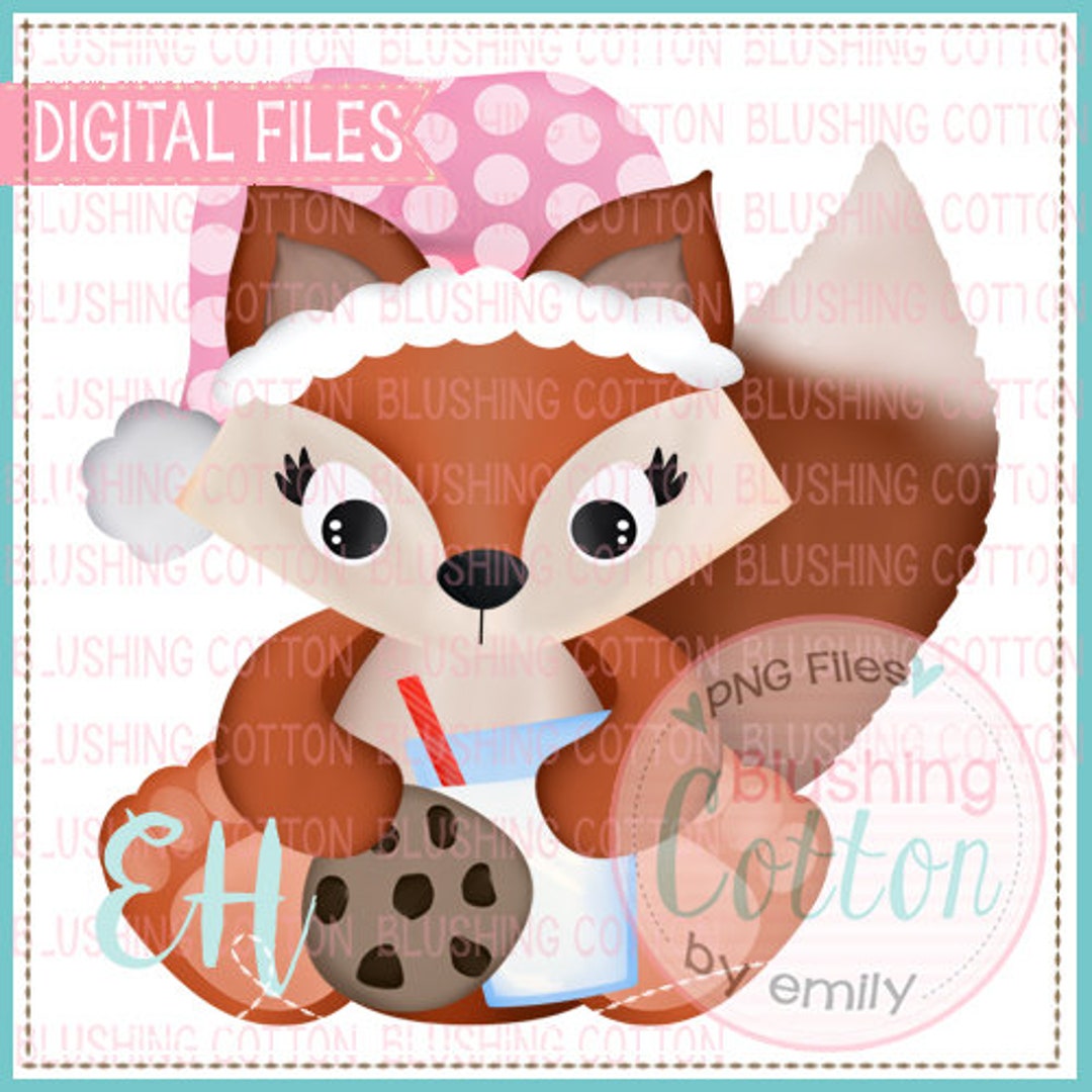Mae Fox With Milk and Cookies Watercolor Design PNG Artwork Digital ...