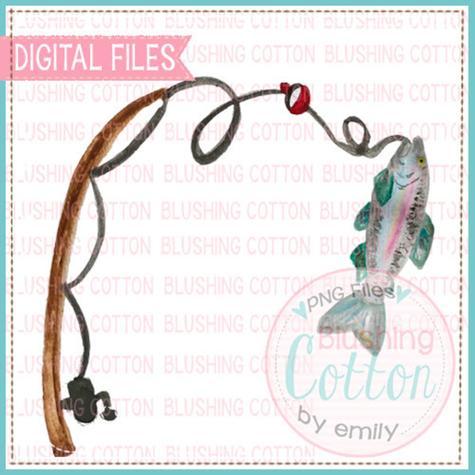 Trout on a Fishing Pole Fish Sportsman PNG Watercolor Artwork | Etsy