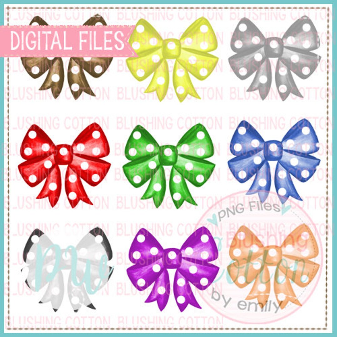Polka Dot Bow Set 1 Designs PNG Watercolor Artwork Digital File - for ...