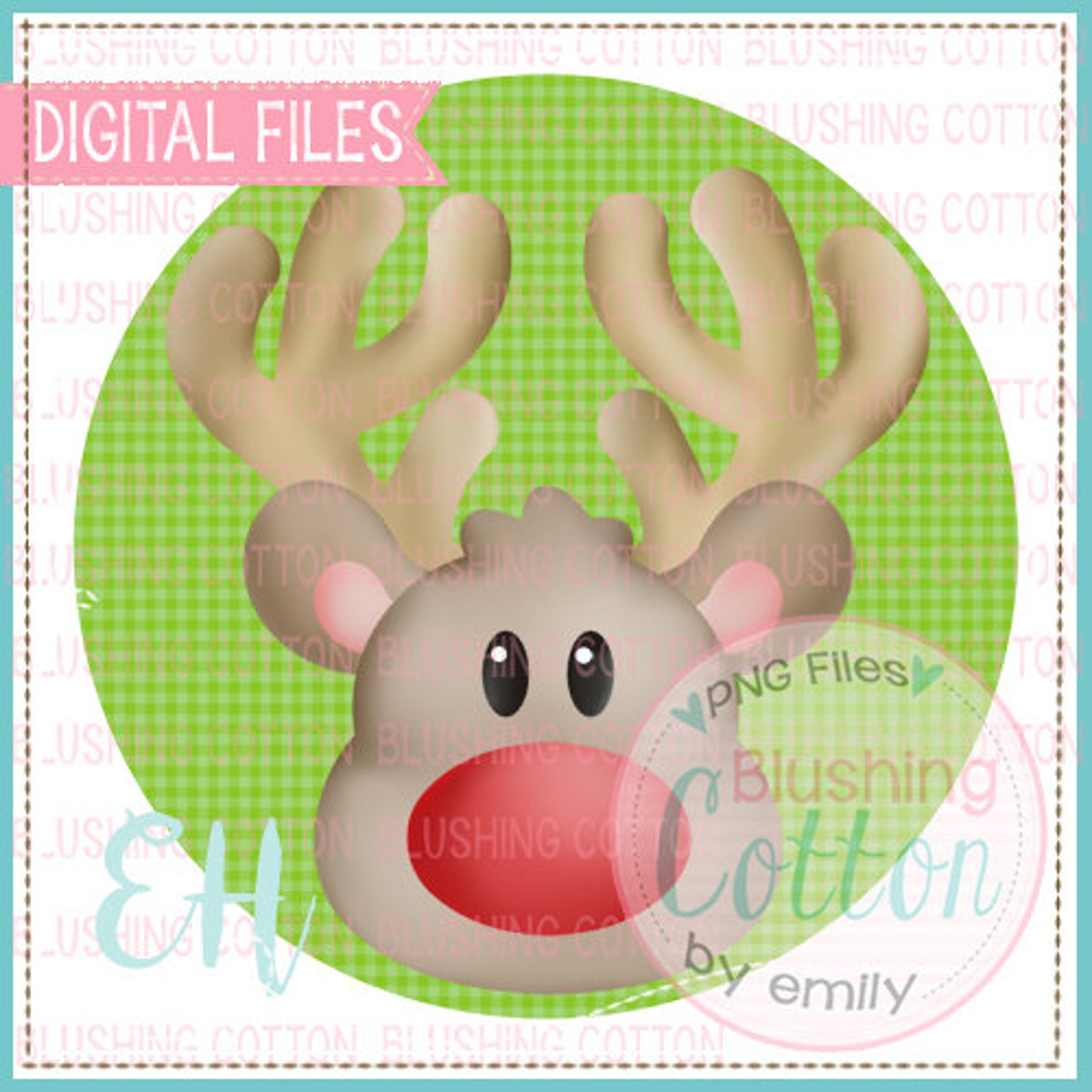 Simple Rudolph in Green Gingham Circle Background Design PNG - Etsy