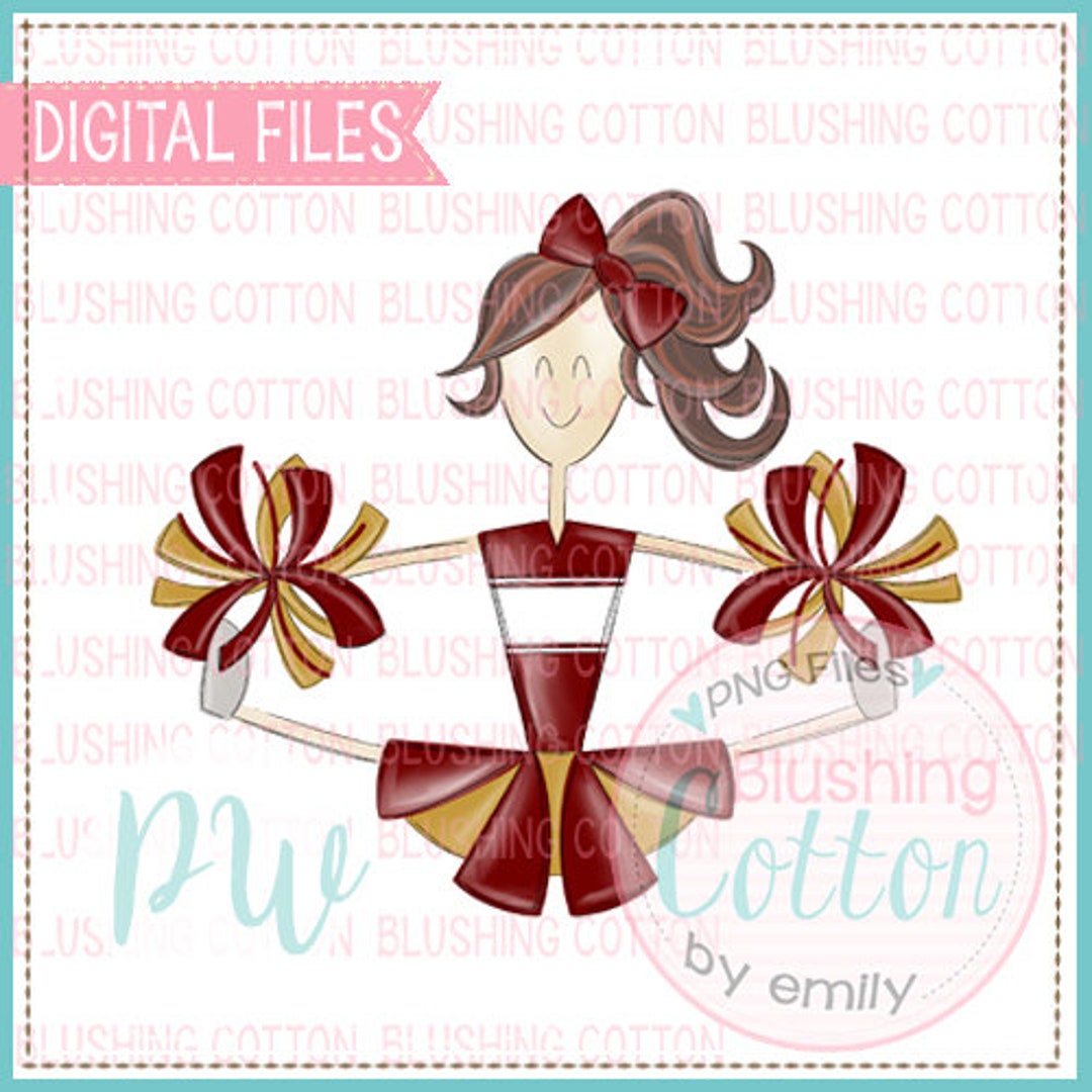 Cheerleader Brunette Maroon and Gold Uniform PNG Watercolor Artwork ...