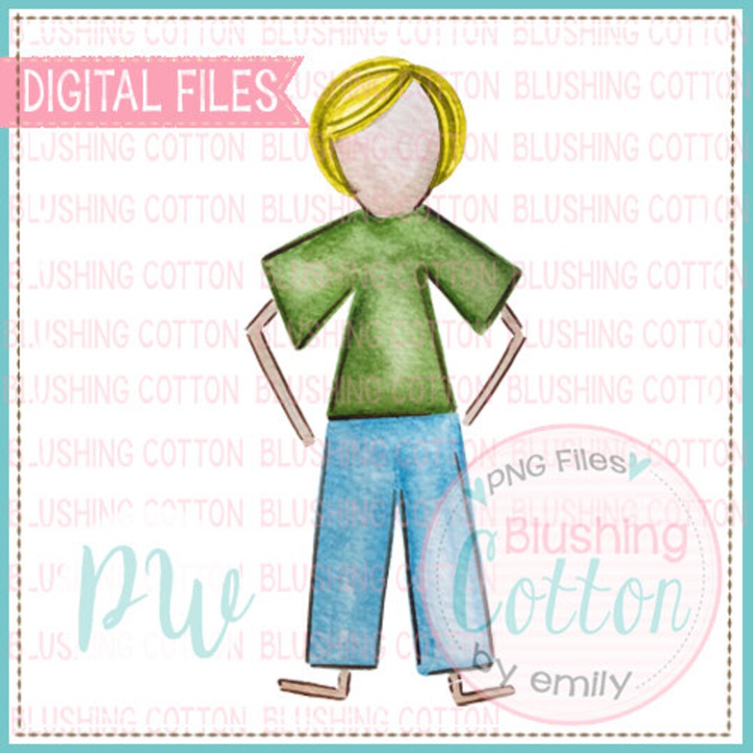 Adult Male Blonde Stick Figure Watercolor PNG Artwork Digital File ...