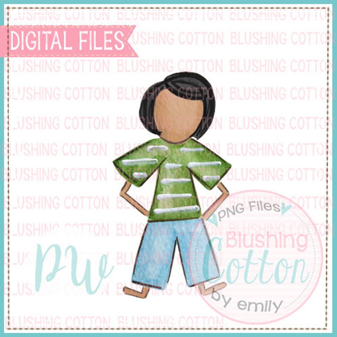 Stick Figure Boy Medium Skin Tone Design Watercolor PNG Artwork Digital ...