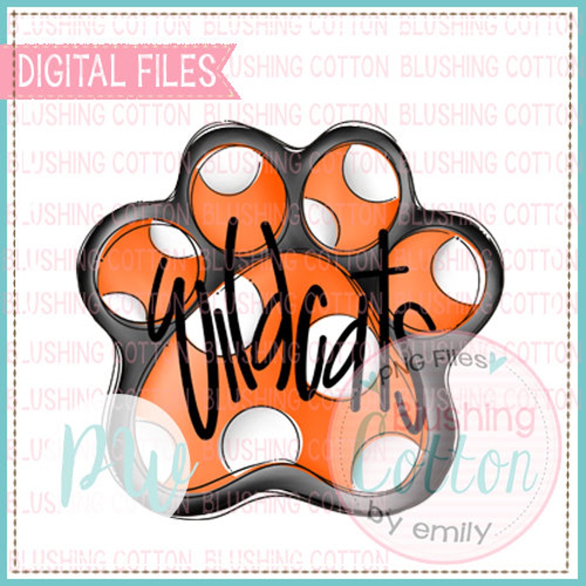 Paw Print Wildcats Orange and Black PNG Watercolor Artwork - Etsy