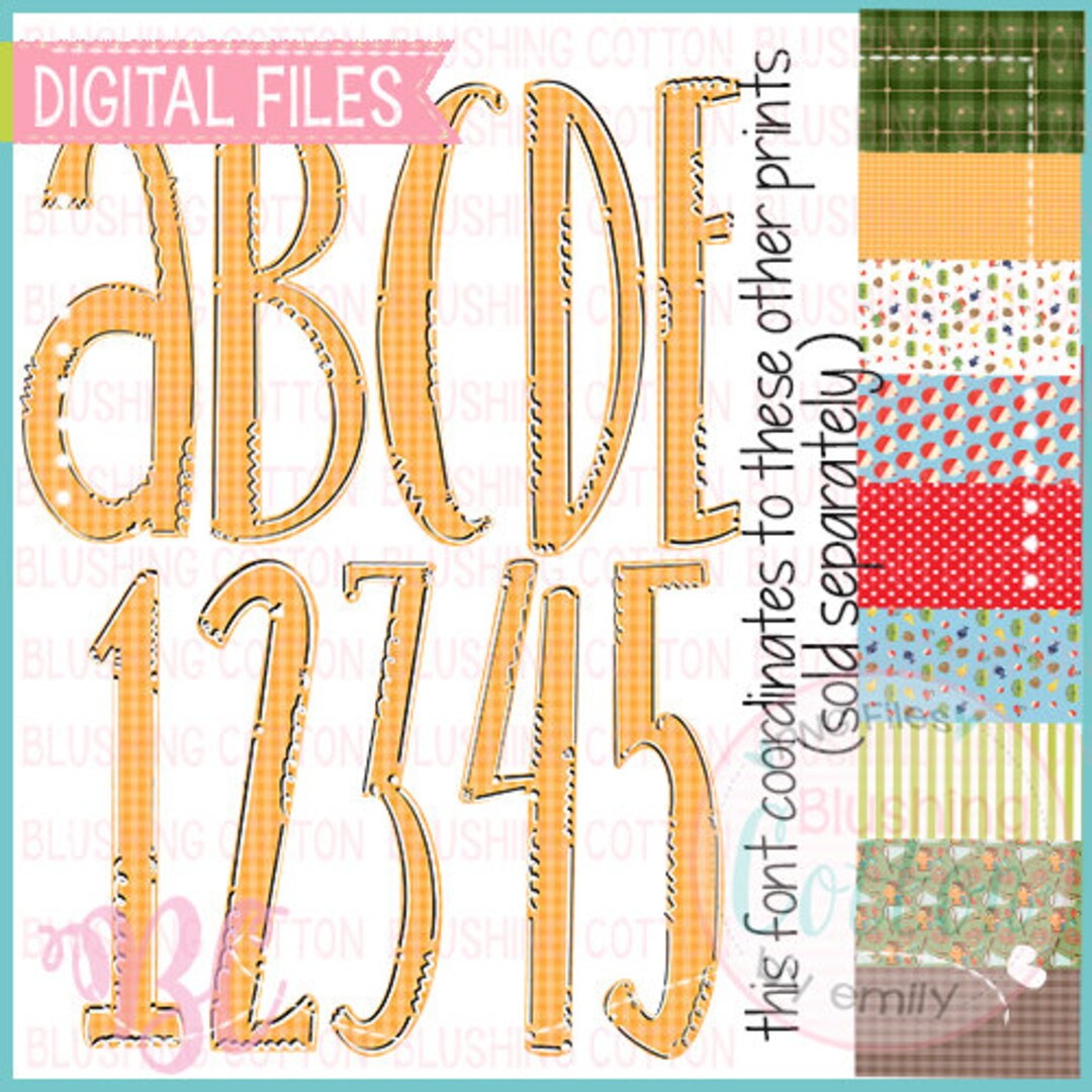 Orange and Yellow Gingham Check Slim Alpha Numbers Punctuation Bundle ...