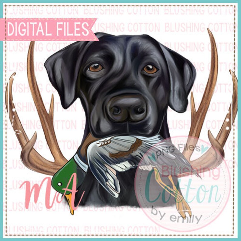 Black Lab Holding Duck With Antlers Design BCMA - Etsy
