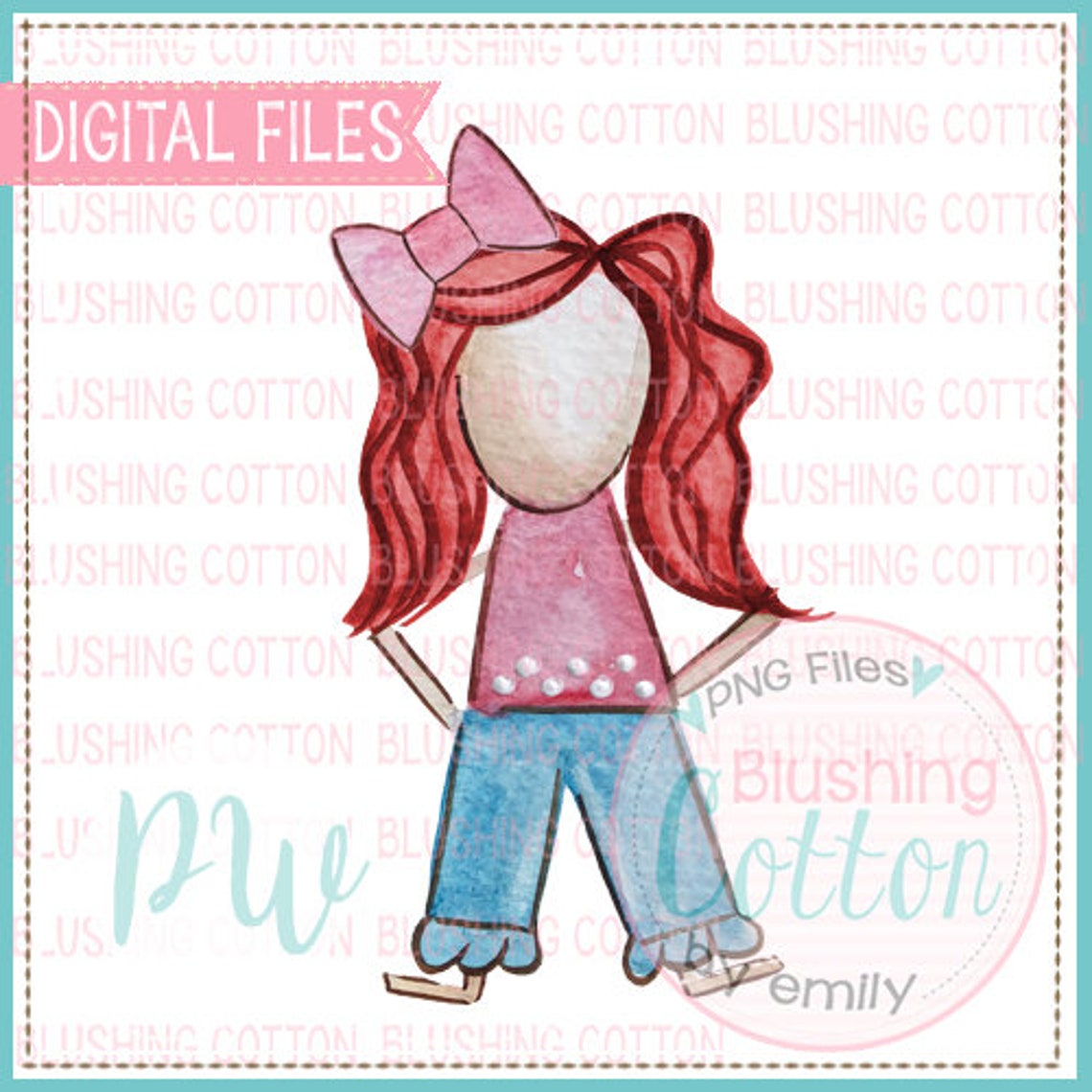 Stick Figure Girl 2 Red Hair Watercolor PNG Artwork Digital - Etsy