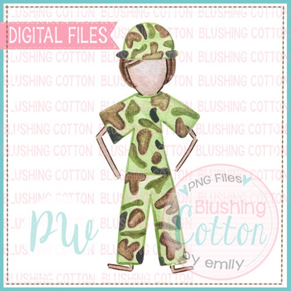 Stick Figure Adult Male Military Brown Hair Watercolor PNG | Etsy