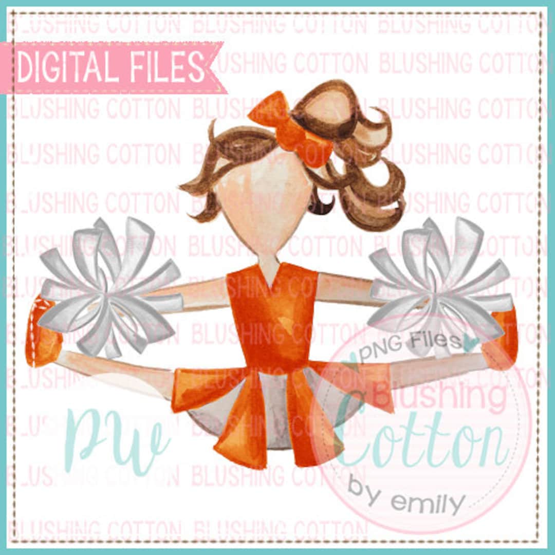 Cheerleader Orange and White Pom Poms Watercolor PNG Artwork Digital ...