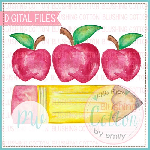 Red Apple Trio Pencil Back 2 School Watercolor PNG Artwork | Etsy