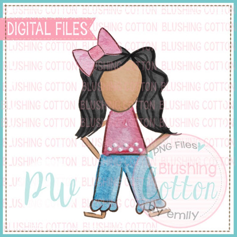 Stick Figure Medium Skin Tone Girl 2 Watercolor PNG Artwork - Etsy