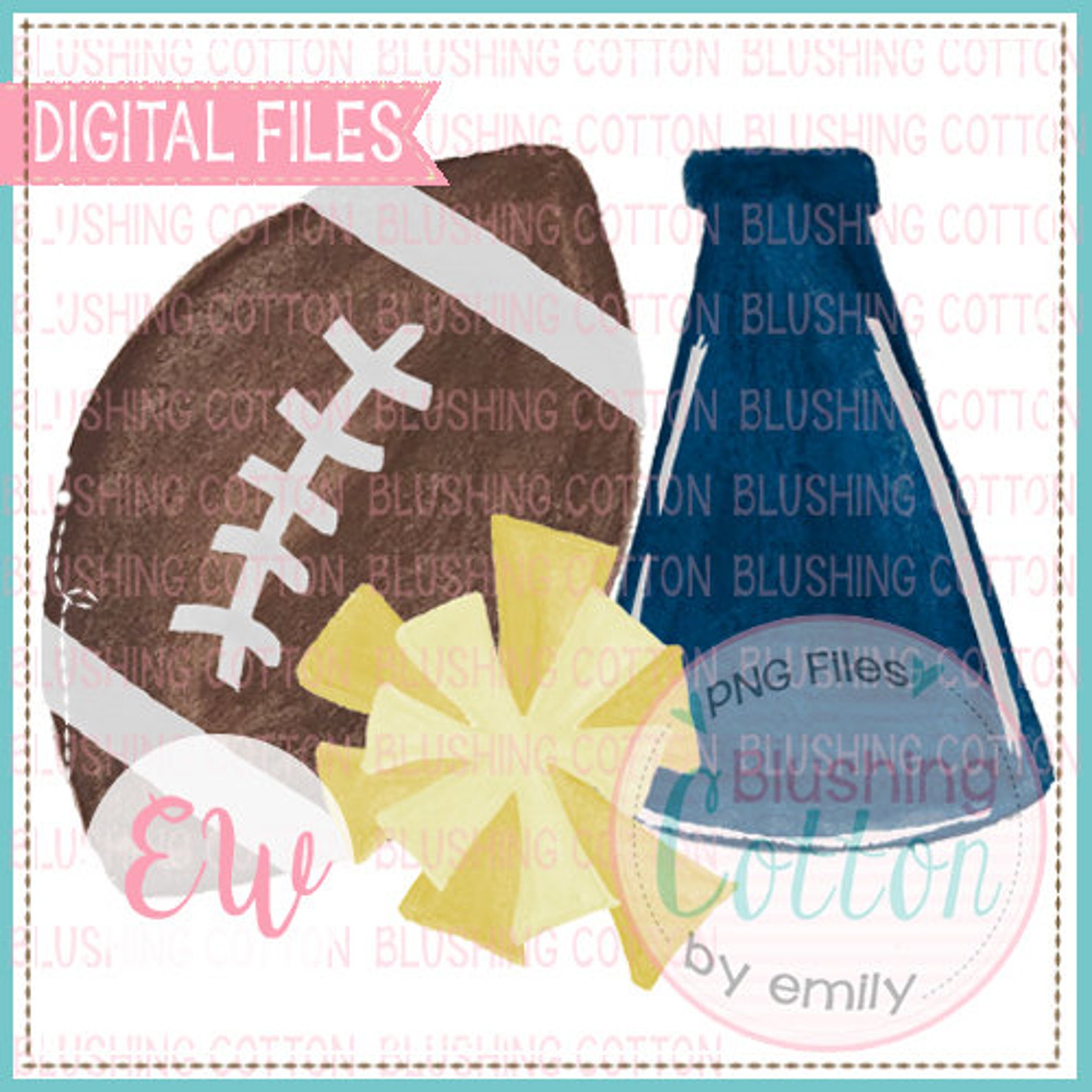 Football Megaphone Pompom Navy and Yellow Design Watercolor - Etsy