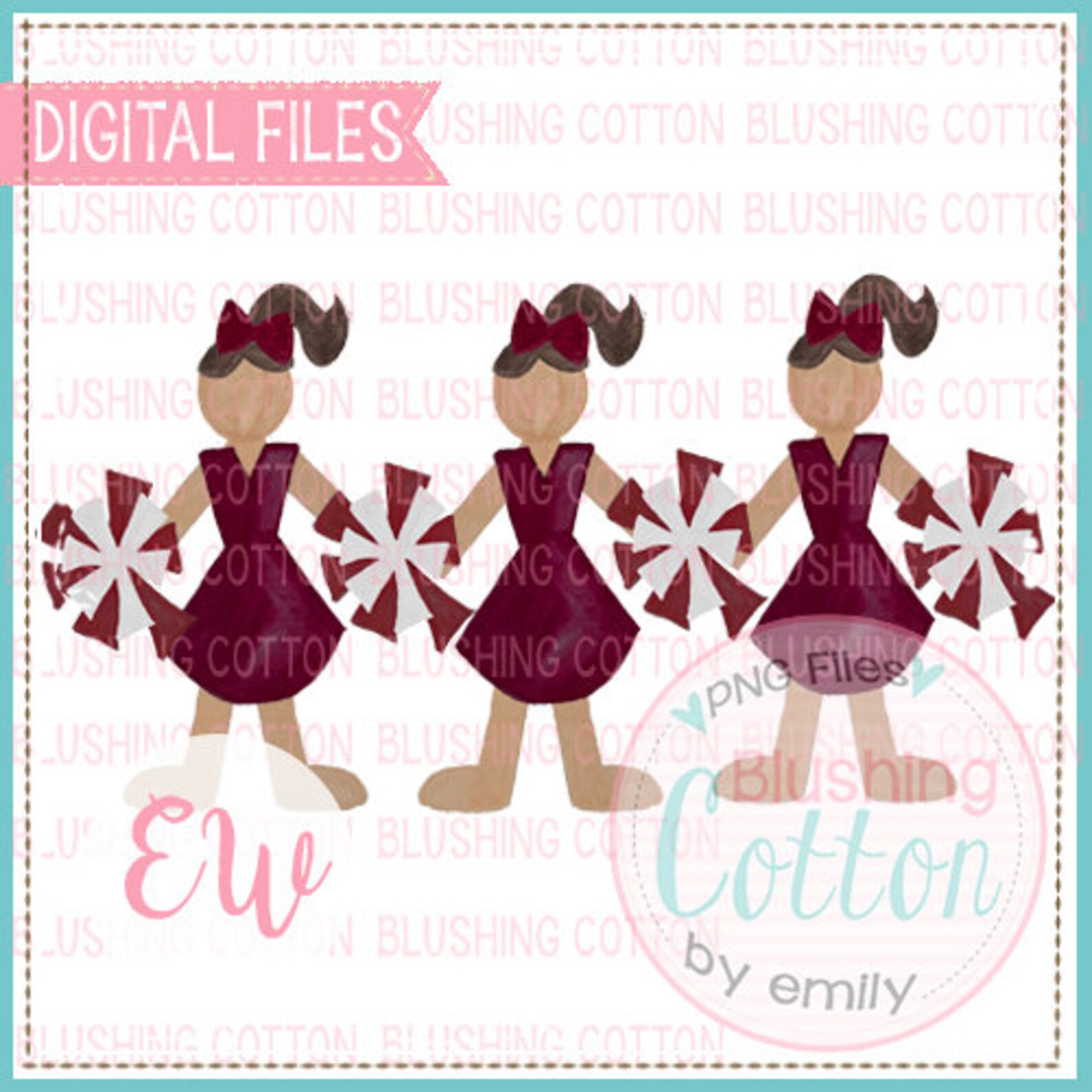 Cheerleader Trio Maroon and White Design Watercolor PNG - Etsy