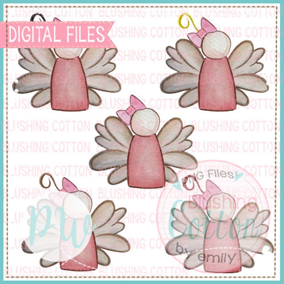 Angel Baby Pink Set With 5 Hair Colors and Bald Watercolor PNG Artwork ...