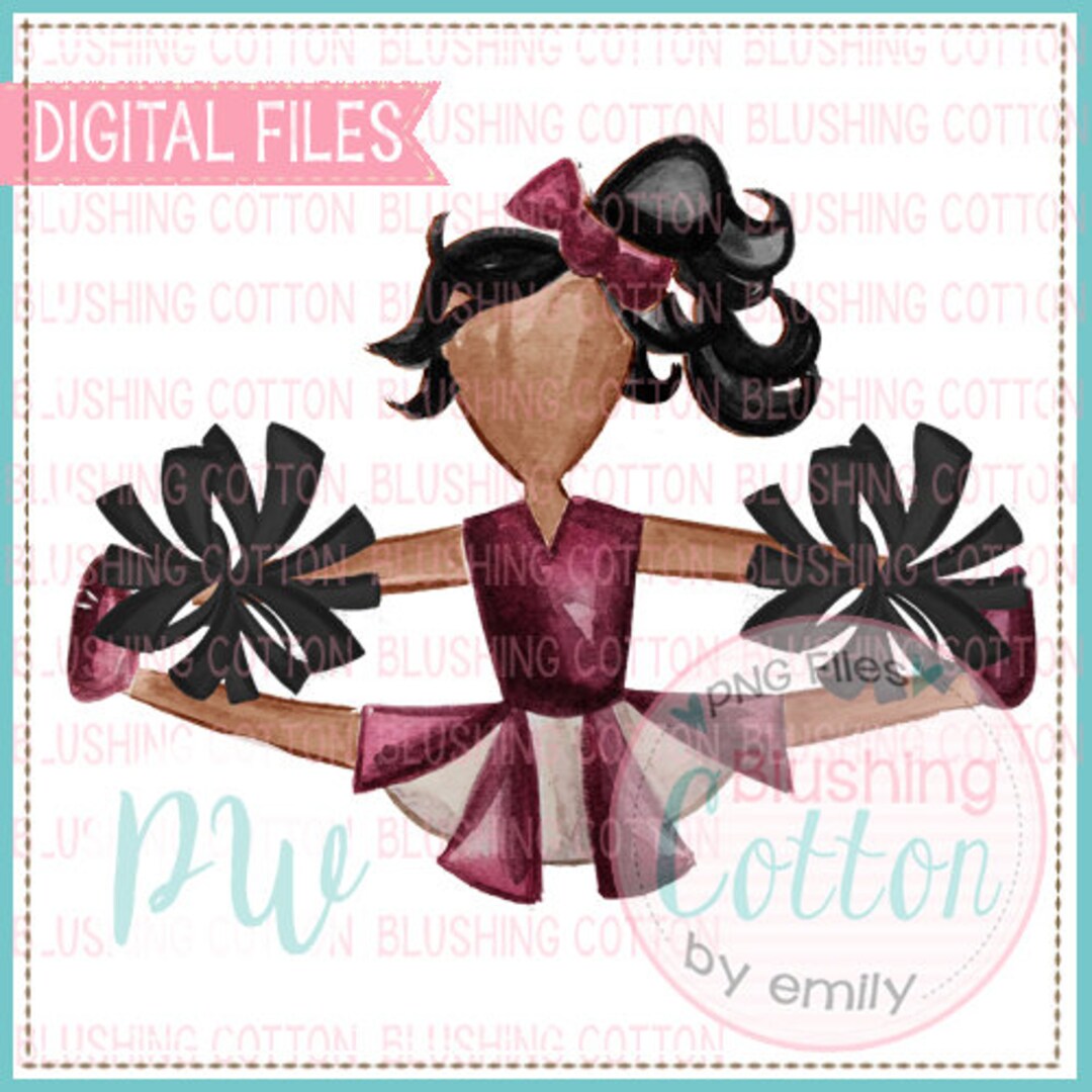 Cheerleader African American Maroon With Black Pompoms Watercolor PNG ...