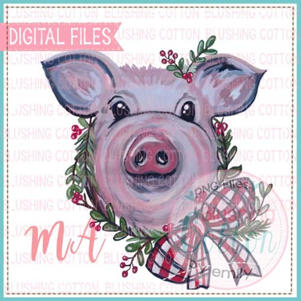 Christmas Pig Santa With Wreath Watercolor Design PNG Artwork Digital ...