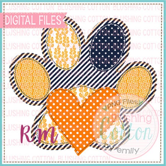 Patchwork Orange Navy and White Paw Print Design PNG | Etsy