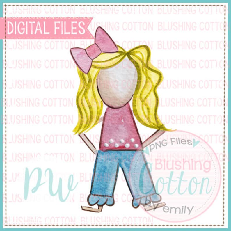 Stick Figure Girl 2 Blonde Hair Watercolor PNG Artwork Digital - Etsy