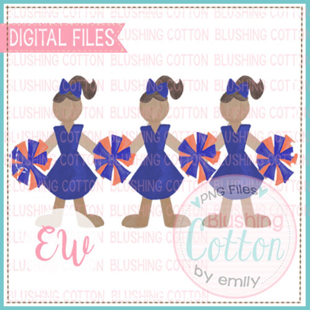 Cheerleader Trio Blue and Orange Design Watercolor PNG Artwork Digital ...